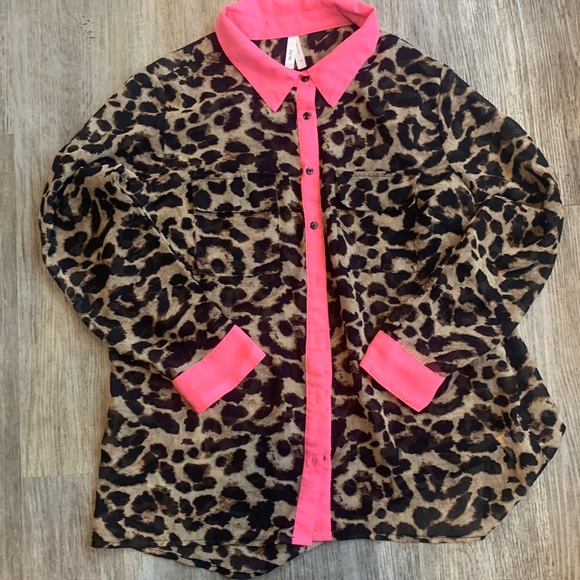 Truth | Tops | Truth Sheer Animal Print And Pink Button Down | Poshmark
